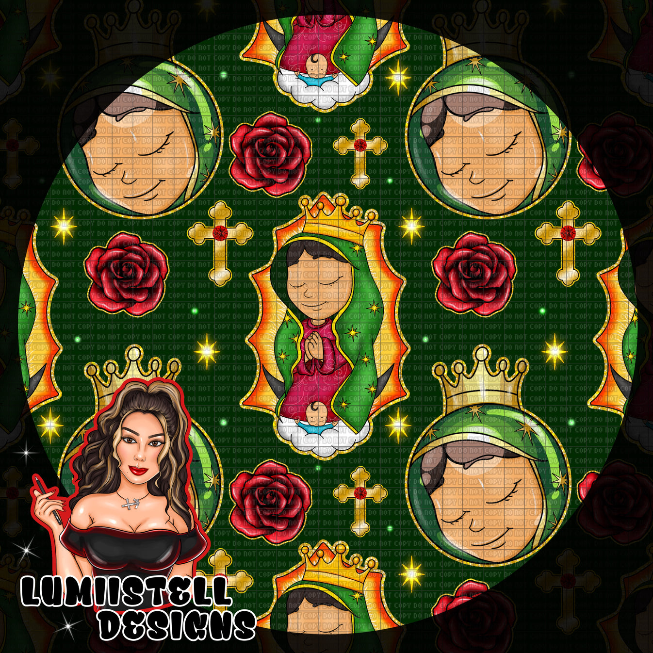 Virgin Mary Green Seamless – LumiistellDesigns